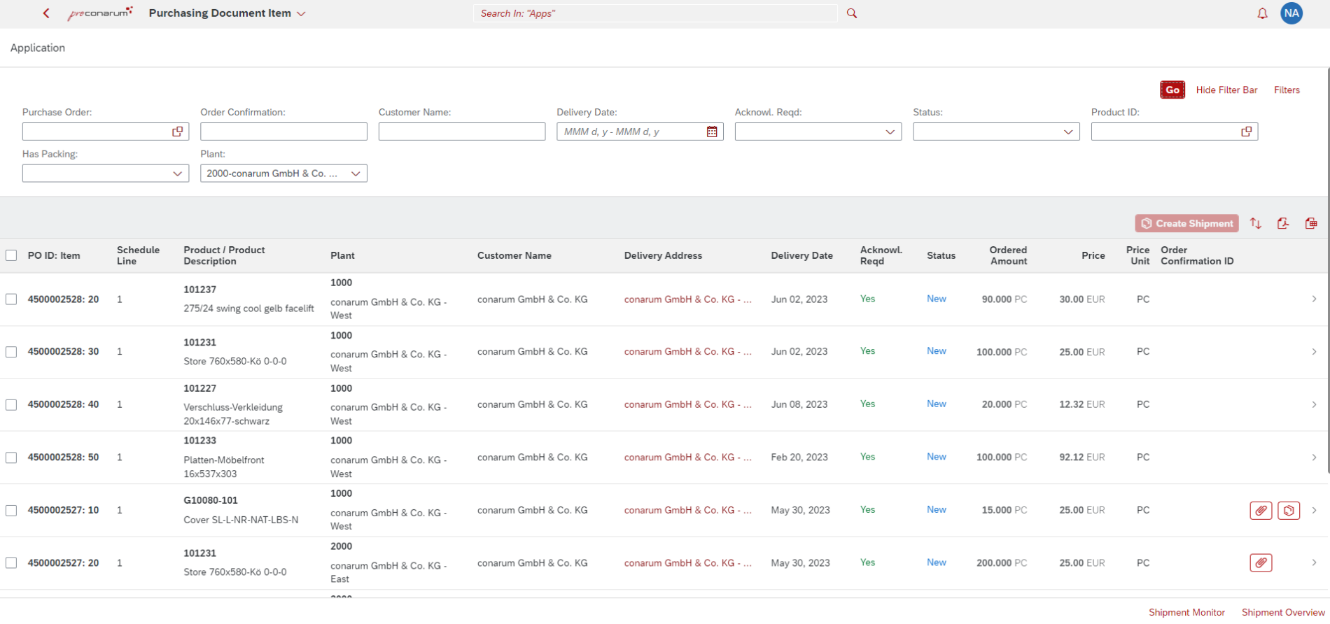 Purchase Order - Overview Pages - conarum GmbH & Co. KG